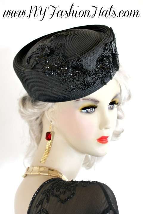 Black Designer Pillbox Fashion Hat, Ladies Special Occasion Hats - Hats ...
